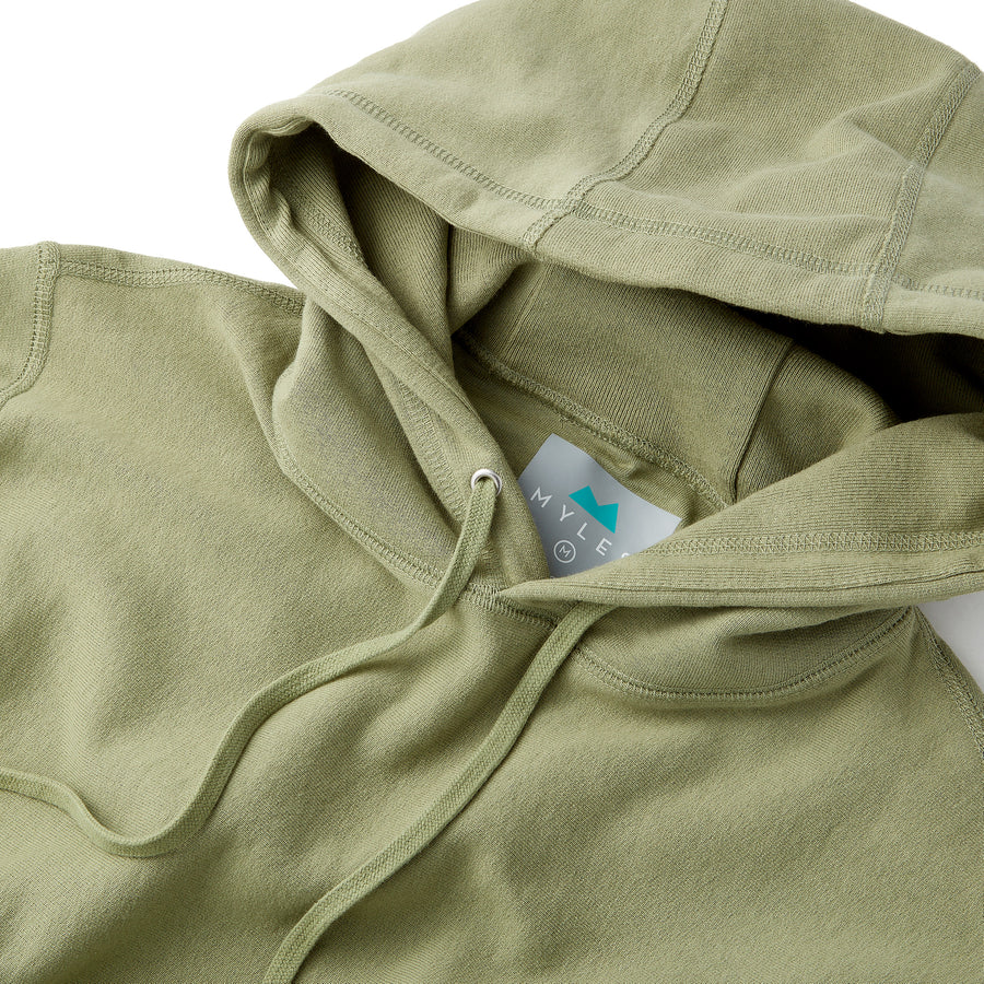 Skyline Heavyweight Fleece Hoodie In Dusty Olive Green I Mens Relaxed